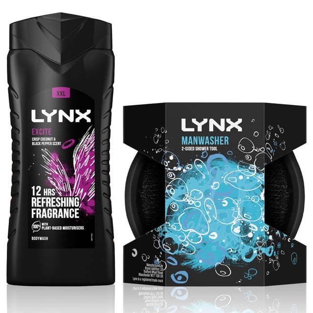 6x Lynx Epic Fresh Shower Gel 500ml with Manwasher 2-Sided Shower Tool