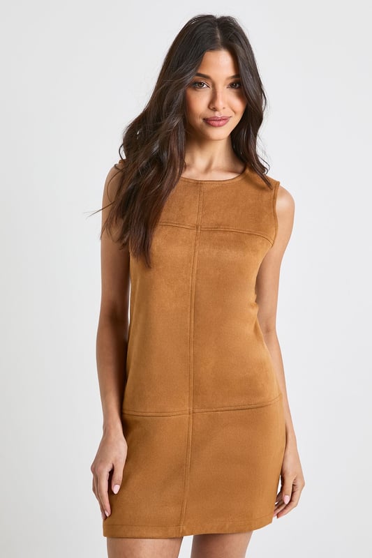 Faux Suede Panelled Shift Dress