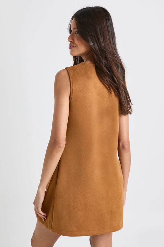 Faux Suede Panelled Shift Dress
