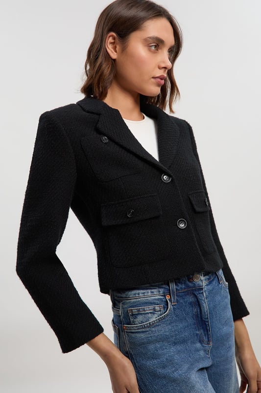 Textured Tweed Cropped Tailored Jacket