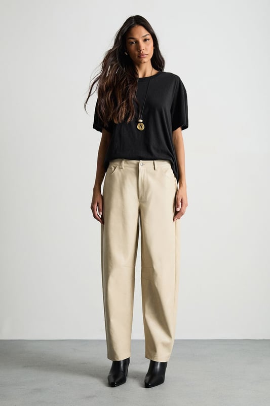 Barrel Leg Faux Leather Trouser