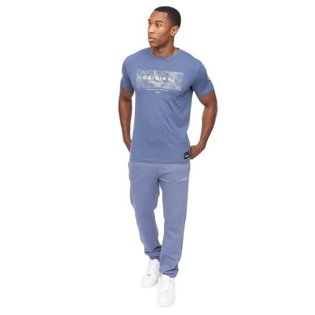 Crosshatch Mens Mappedout T-Shirt & Jogging Bottoms Set (Denim Blue)