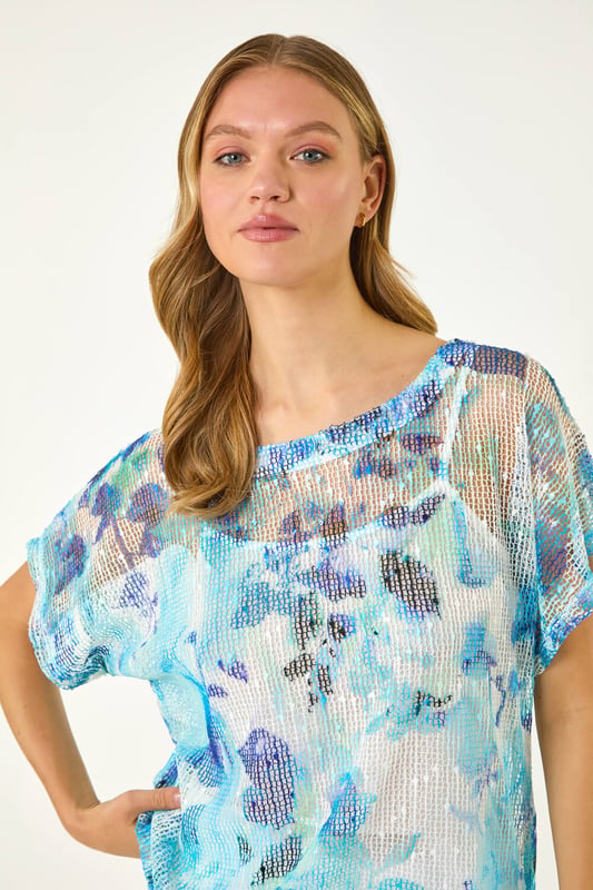 Floral Mesh Overlay T-Shirt