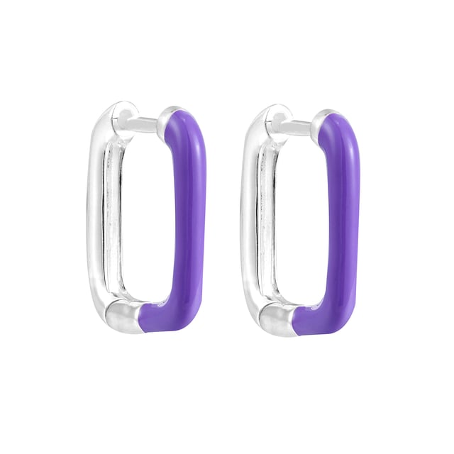 Sterling Silver Purple Rectangle Enamel Hoops