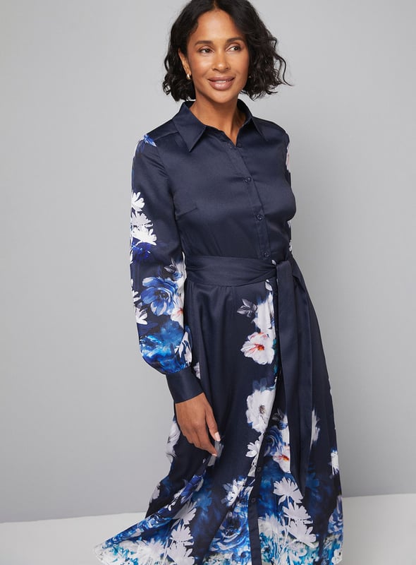 Floral Tie Back Midi Shirt Dress