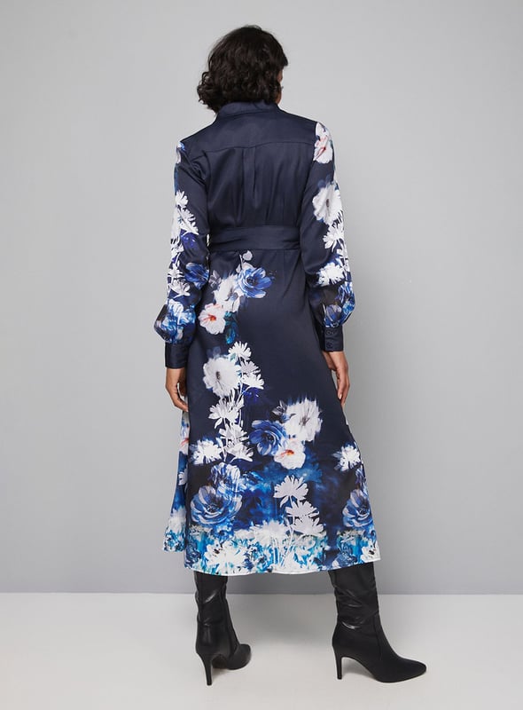 Floral Tie Back Midi Shirt Dress