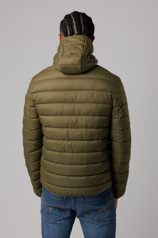 Khaki Lightweight Zip Through Hooded Padded Jacket With Zipped Pockets