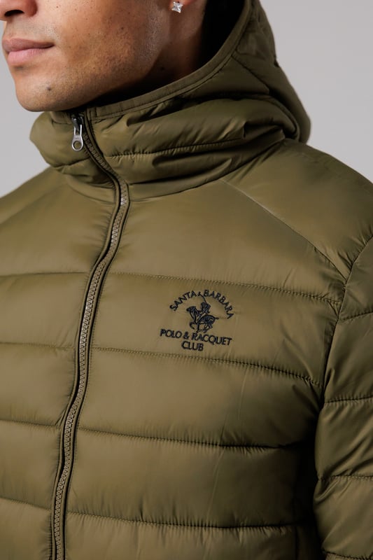 Khaki Lightweight Zip Through Hooded Padded Jacket With Zipped Pockets
