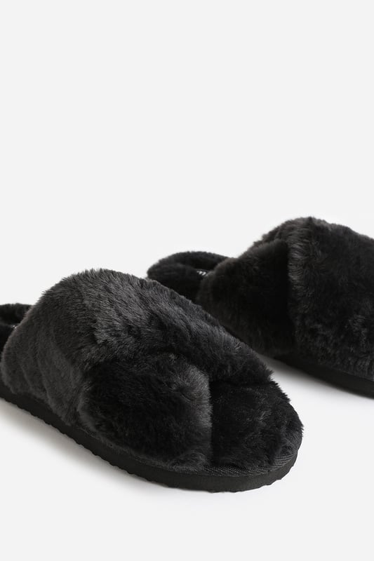 Wheres That From Womens 'Ciara' Faux Fur Cross Over Strap Slippers