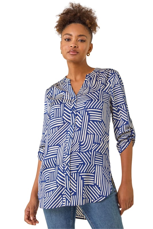 Geo Mono Print Buttoned Blouse