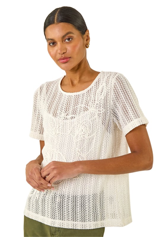 Textured Floral Line Stretch Top