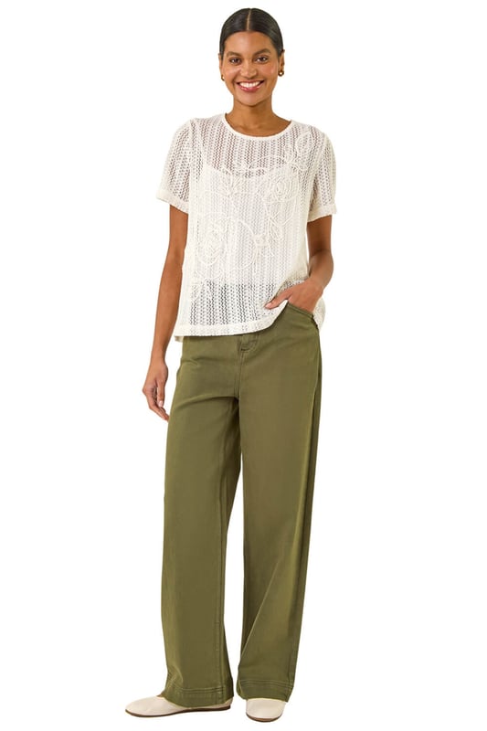 Textured Floral Line Stretch Top