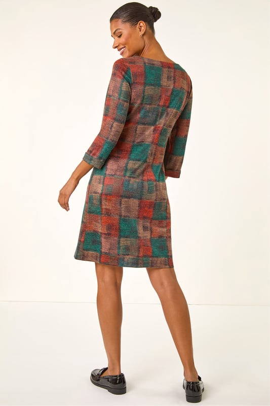Patchwork Print Shift Pocket Dress