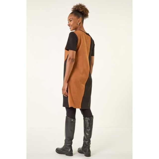 Panelled Faux Suede Shift Stretch Dress