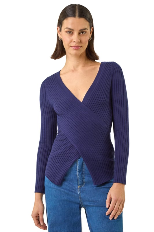 Ribbed Wrap Front Knit Top