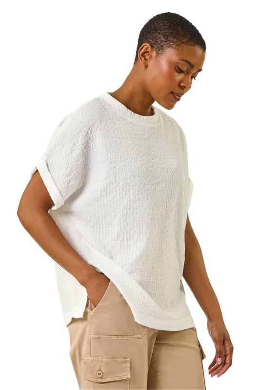 Textured Crepe Stretch Boxy Shirt