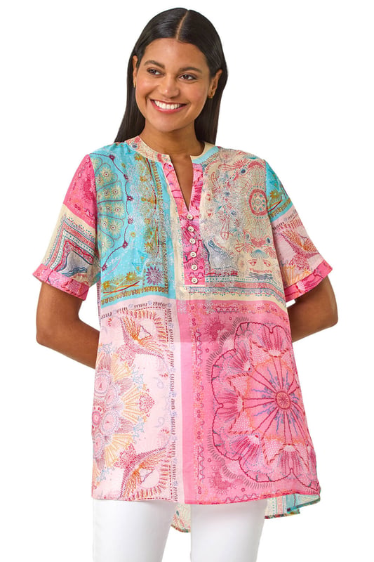 Scarf Print Hotfix Buttoned Top