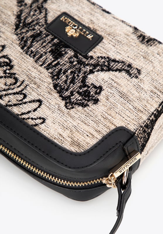 Wittchen Dames crossbody tas van jacquard en eco-leer, crème en zwart