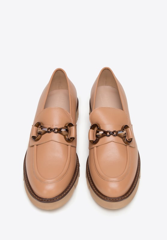 Wittchen Damen-Ledermokassins mit Schnalle und Plateau, Beige und Braun