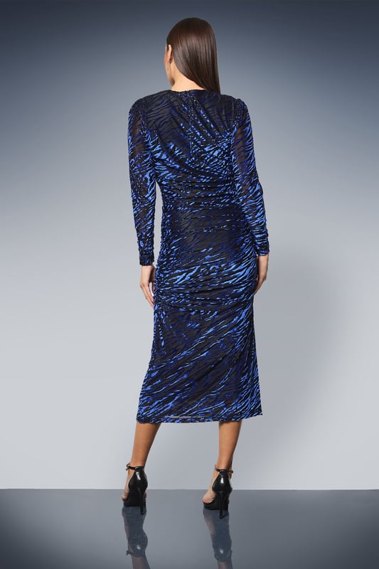 Ruched Cuff And Side Seam Velvet Devore Bodycon Dress