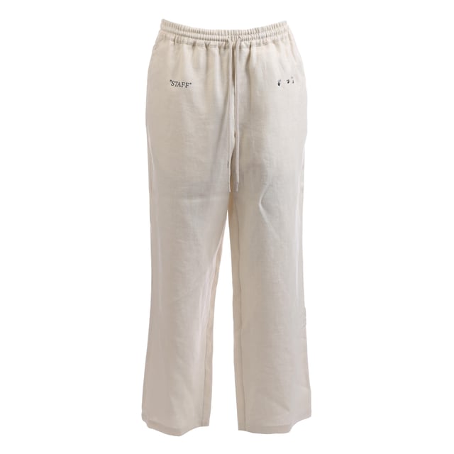 Men's Off White Staff Linen Pants in Beige