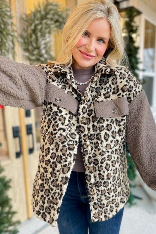 Leopard Print Sherpa Jacket