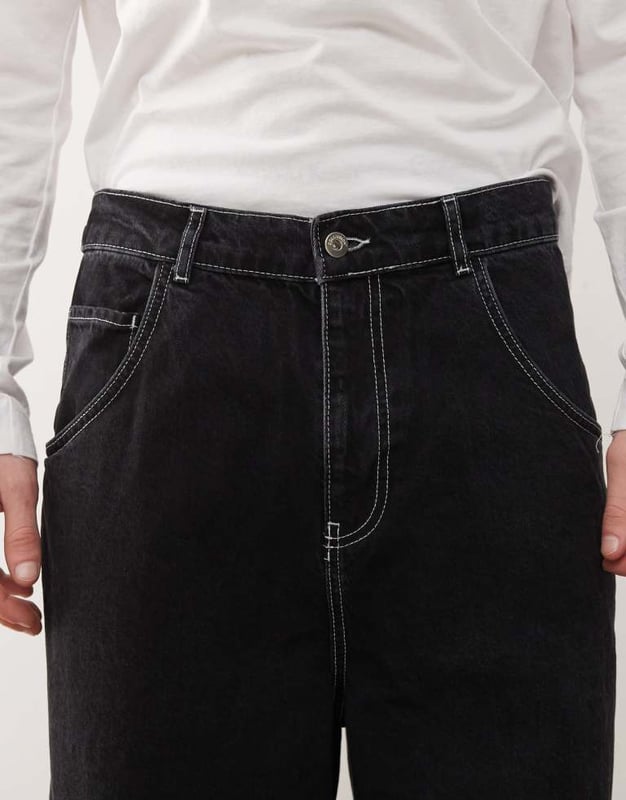 COLLUSION X002 baggy jeans with skater print in washed black - MULTI