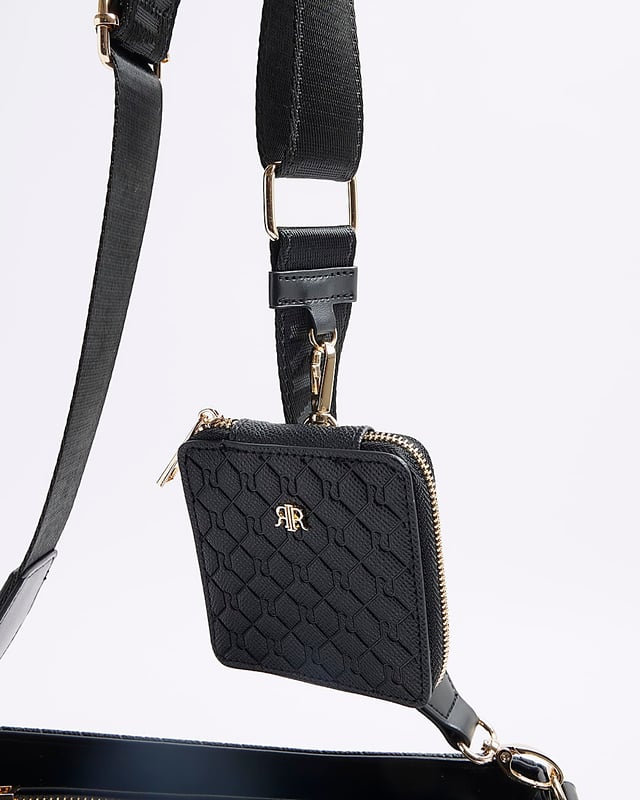 River Island Womens Crossbody Bag Black Ri Monogram Utility