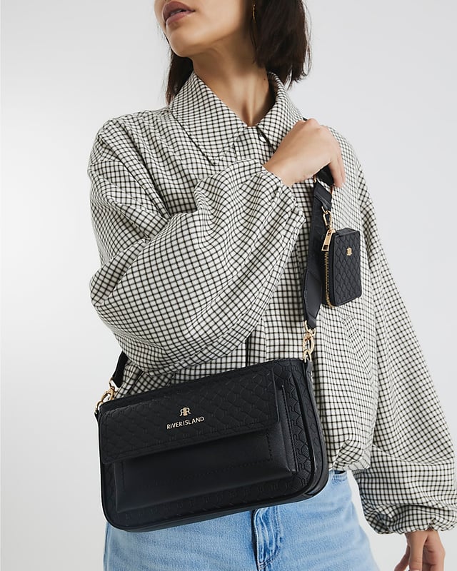 River Island Womens Crossbody Bag Black Ri Monogram Utility