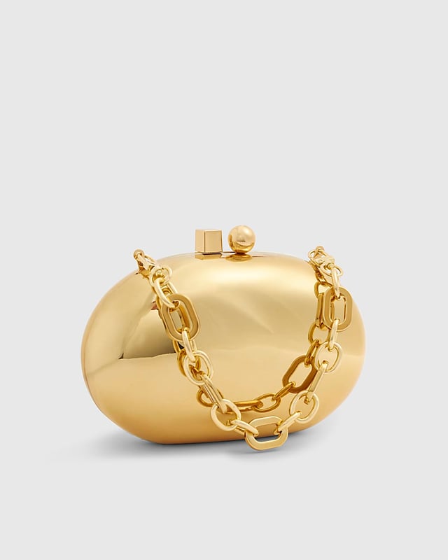 River Island Womens Clutch Bag Gold Metal Hard Shell