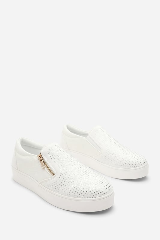 Where's That From Womens 'Galia' White Zip detail Trainer with Diamante Toe