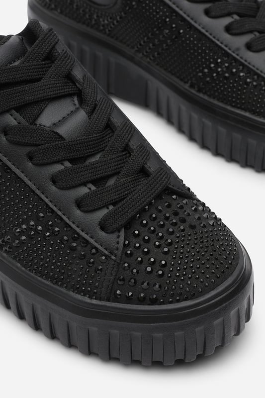 Where's That From Womens 'Eliane' Black Lace Up Trainer with Diamante ...