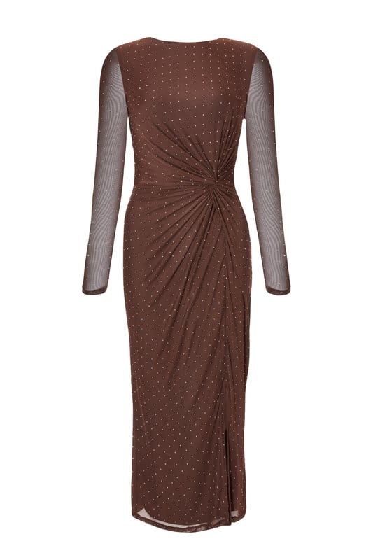 Petite Brown Diamante Mesh Midaxi Dress