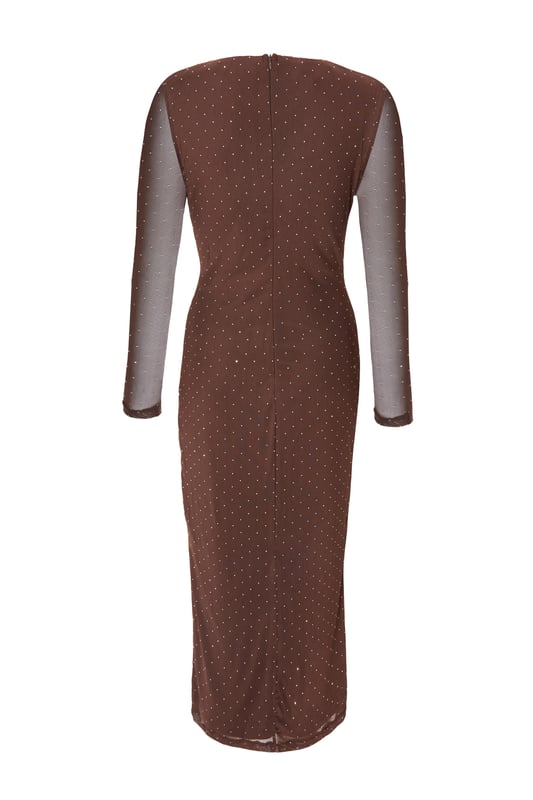 Petite Brown Diamante Mesh Midaxi Dress