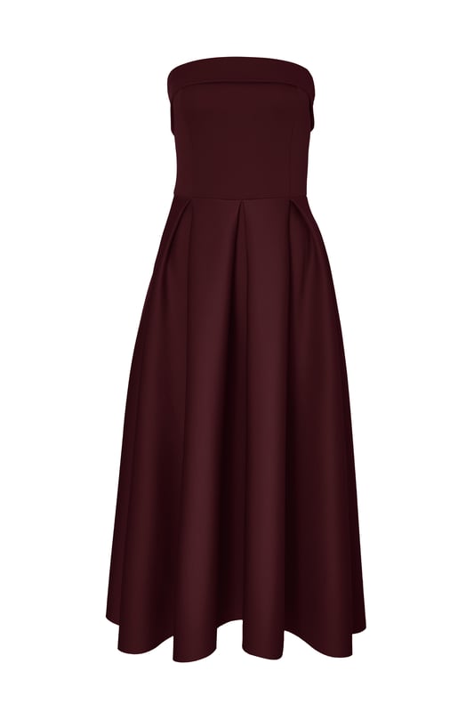 Petite Burgundy Bandeau Skater Dress