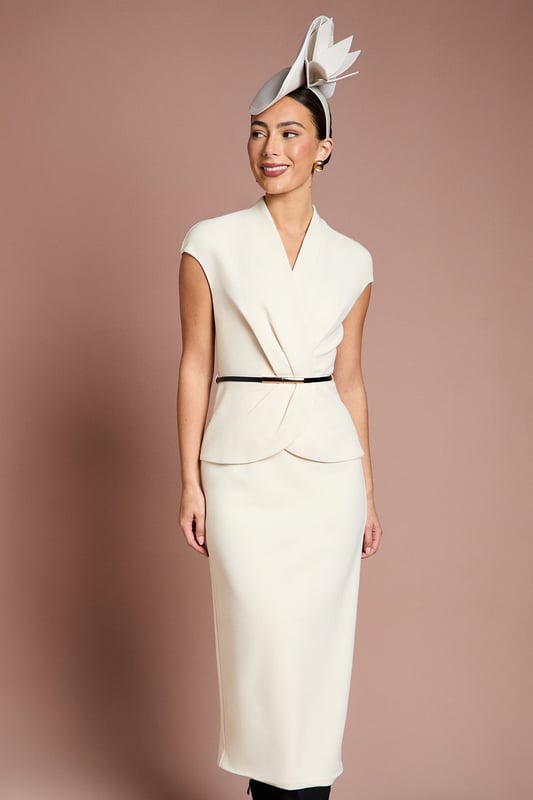 Lisa Tan V Neck Stretch Crepe Column Midi Dress