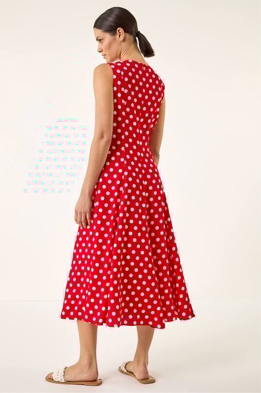 Spot Print Panel Midi Dress