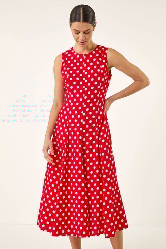 Spot Print Panel Midi Dress