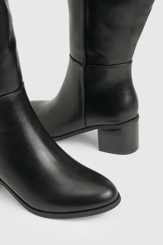 Low Block Heel Round Toe Knee High Boots