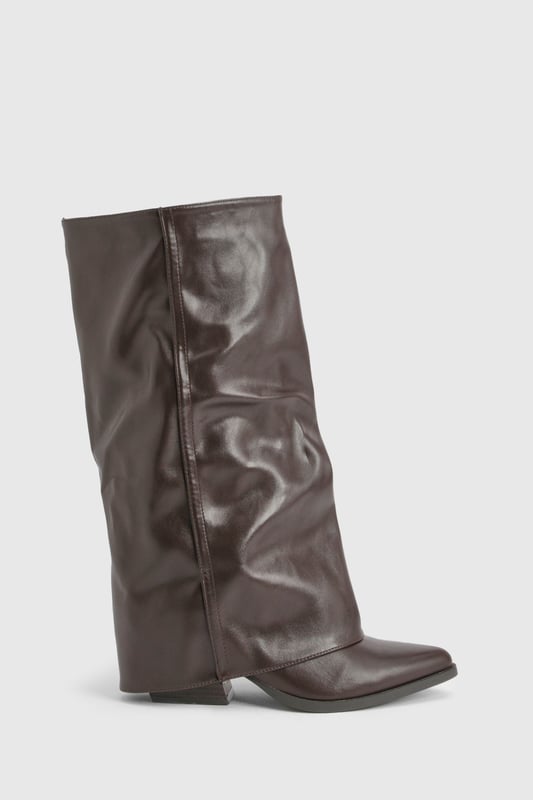 Foldover Block Heel Knee High Boots