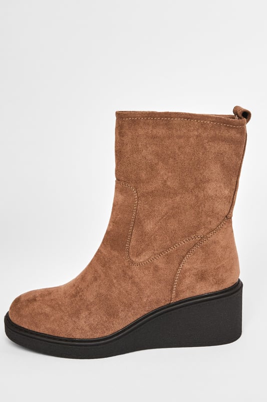 Beige Faux Suede Wedge Boot