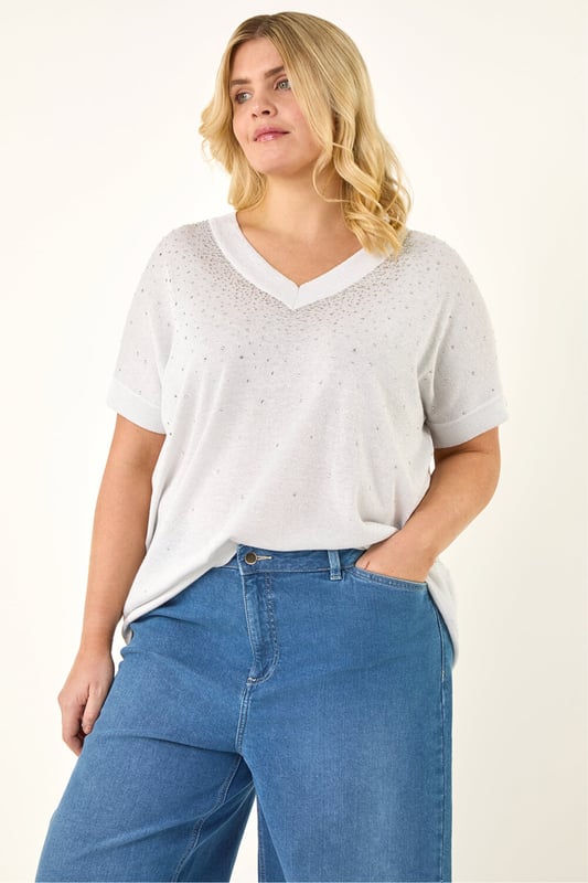 Curve Shimmer Hotfix Knit Top