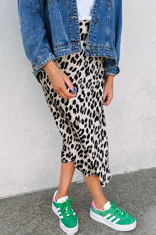 Leopard Print Midi Slip Skirt