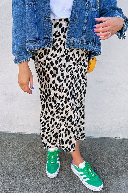 Leopard Print Midi Slip Skirt