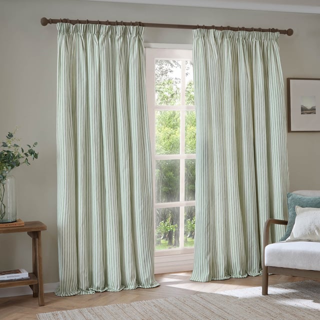 Yard Hebden 100% Cotton Blackout Pencil Pleat Curtain Pair, Eucalyptus ...
