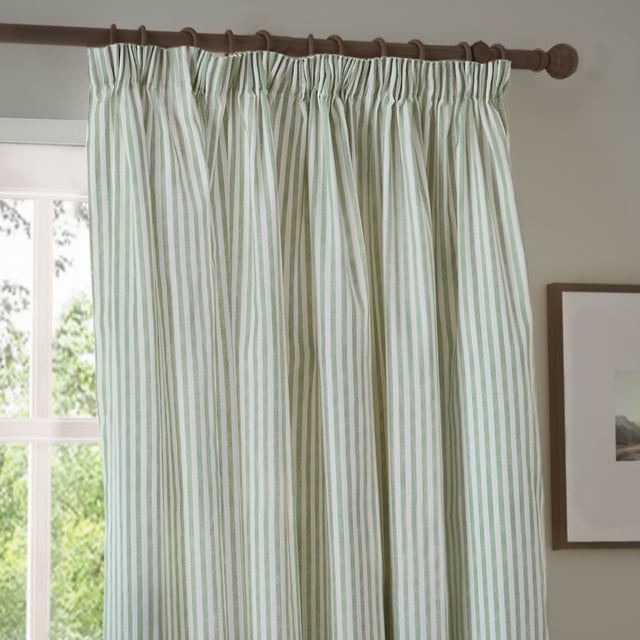 Yard Hebden 100% Cotton Blackout Pencil Pleat Curtain Pair, Eucalyptus ...