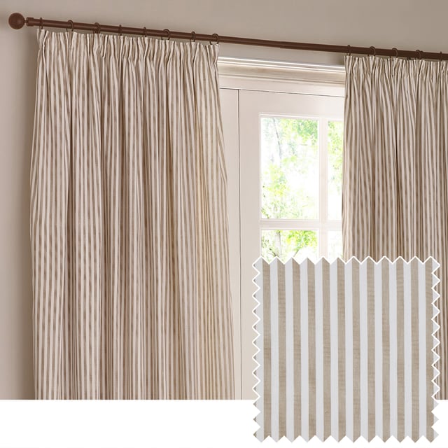 Yard Hebden 100% Cotton Blackout Pencil Pleat Curtain Pair, Natural ...