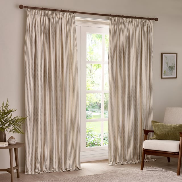 Yard Hebden 100% Cotton Blackout Pencil Pleat Curtain Pair, Natural ...