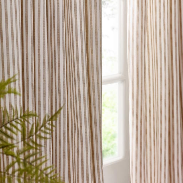 Yard Hebden 100% Cotton Blackout Pencil Pleat Curtain Pair, Natural ...