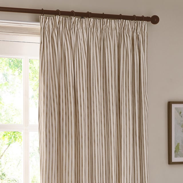Yard Hebden 100% Cotton Blackout Pencil Pleat Curtain Pair, Natural ...